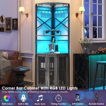 Aoile Corner Bar Cabinet with LED Light, 5-Tiers Liquor Cabinet Bar ...