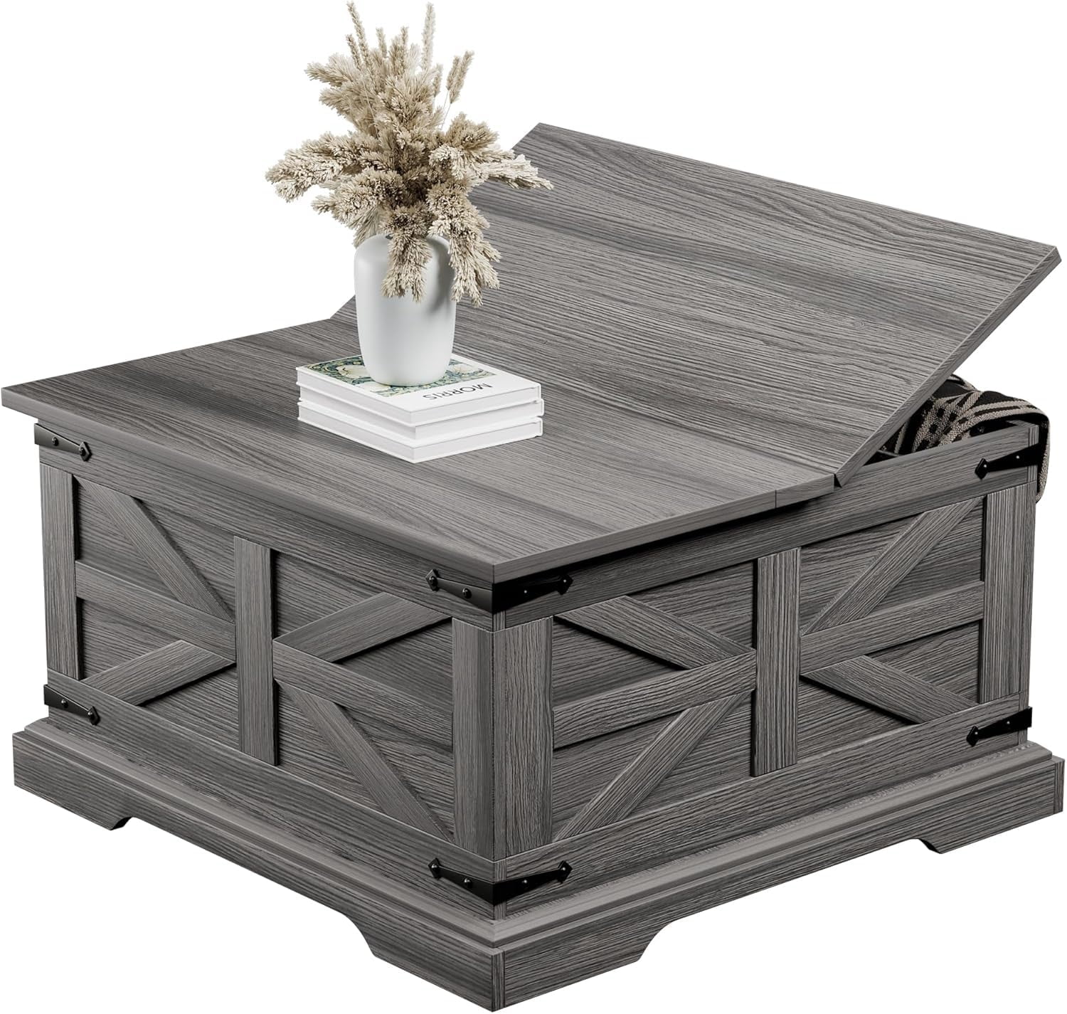 Frmobepts Farmhouse Coffee Table, Square Wood Center Table with Storage ...