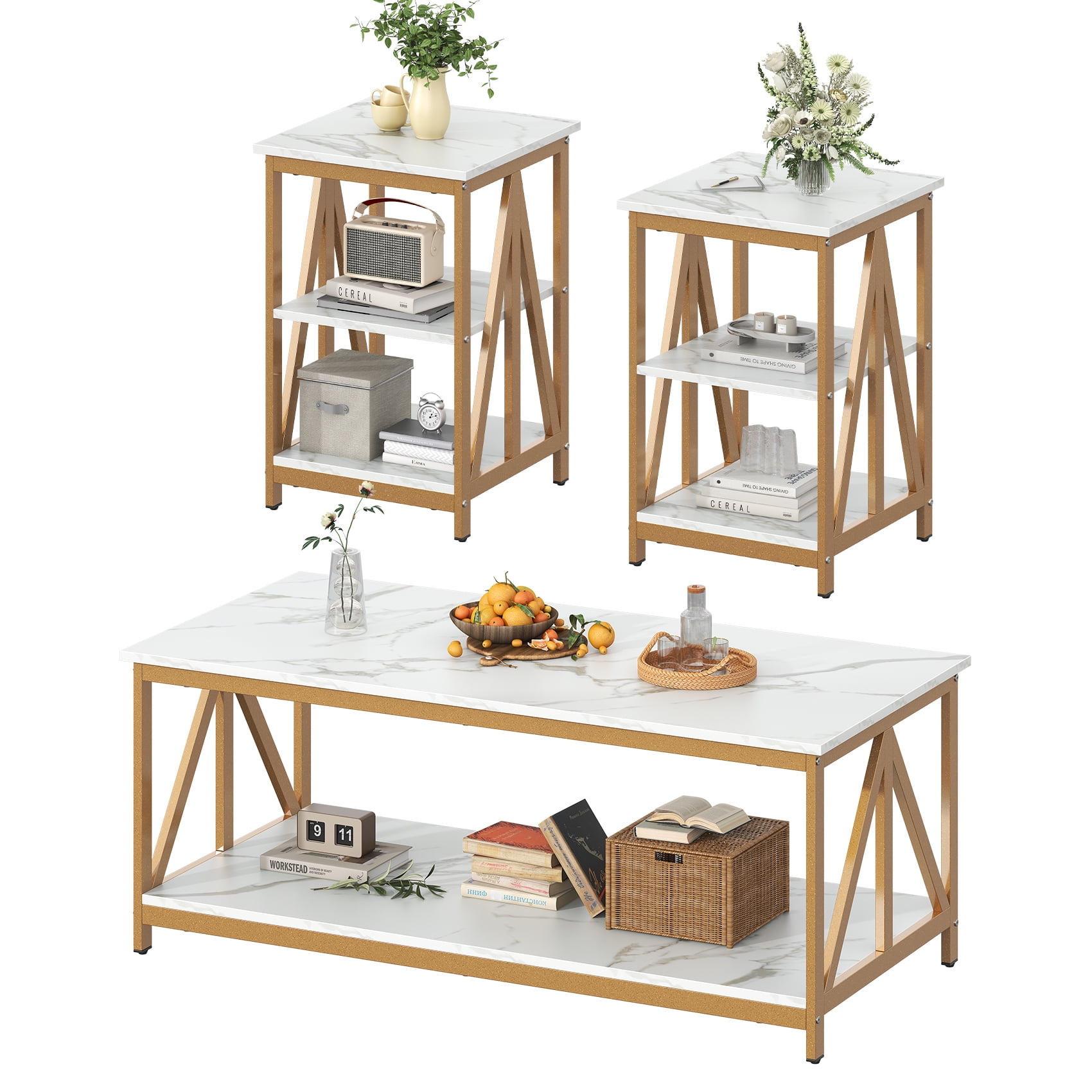 Frmobepts Living Room Coffee Table Set of 3, Modern Coffee Table and 2 ...