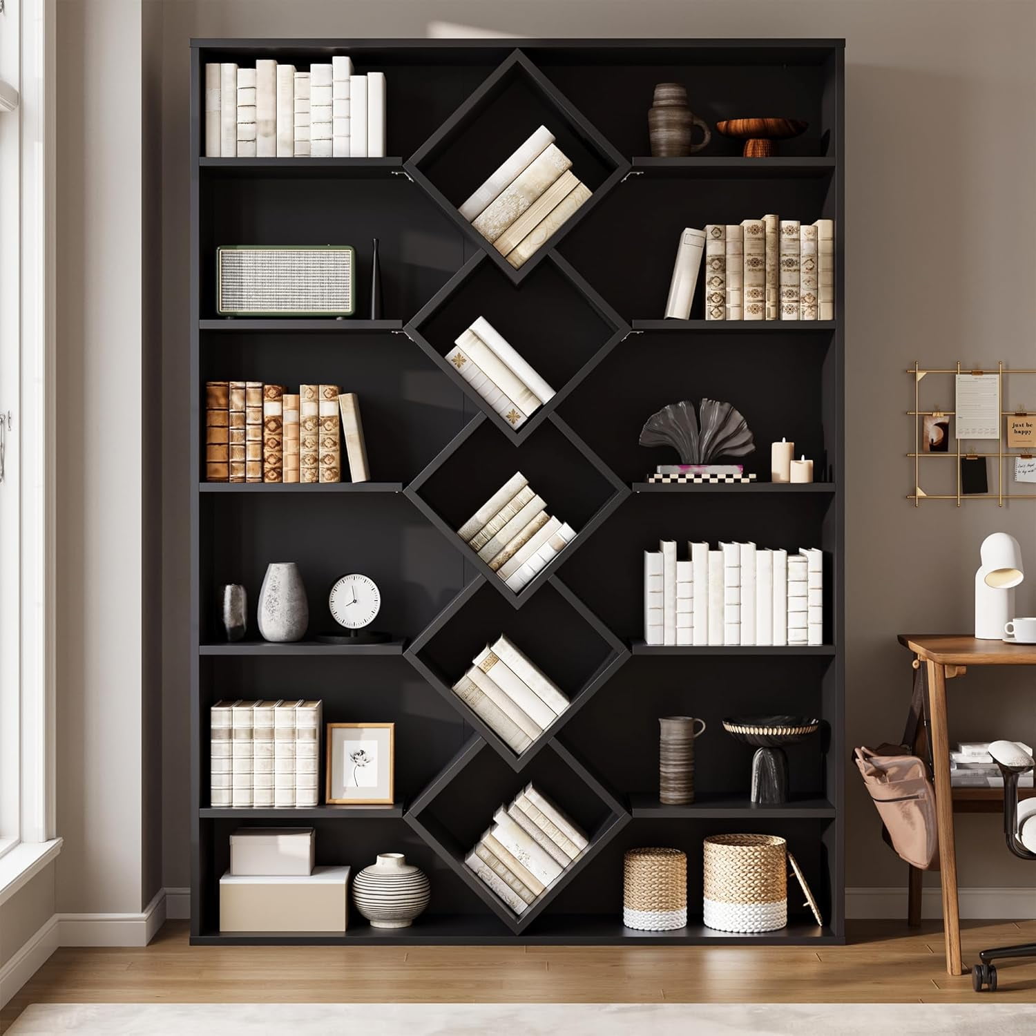 Frmobepts Triple Row 6-tier Bookshelf, 71 in Tall Bookshelf with 17 ...
