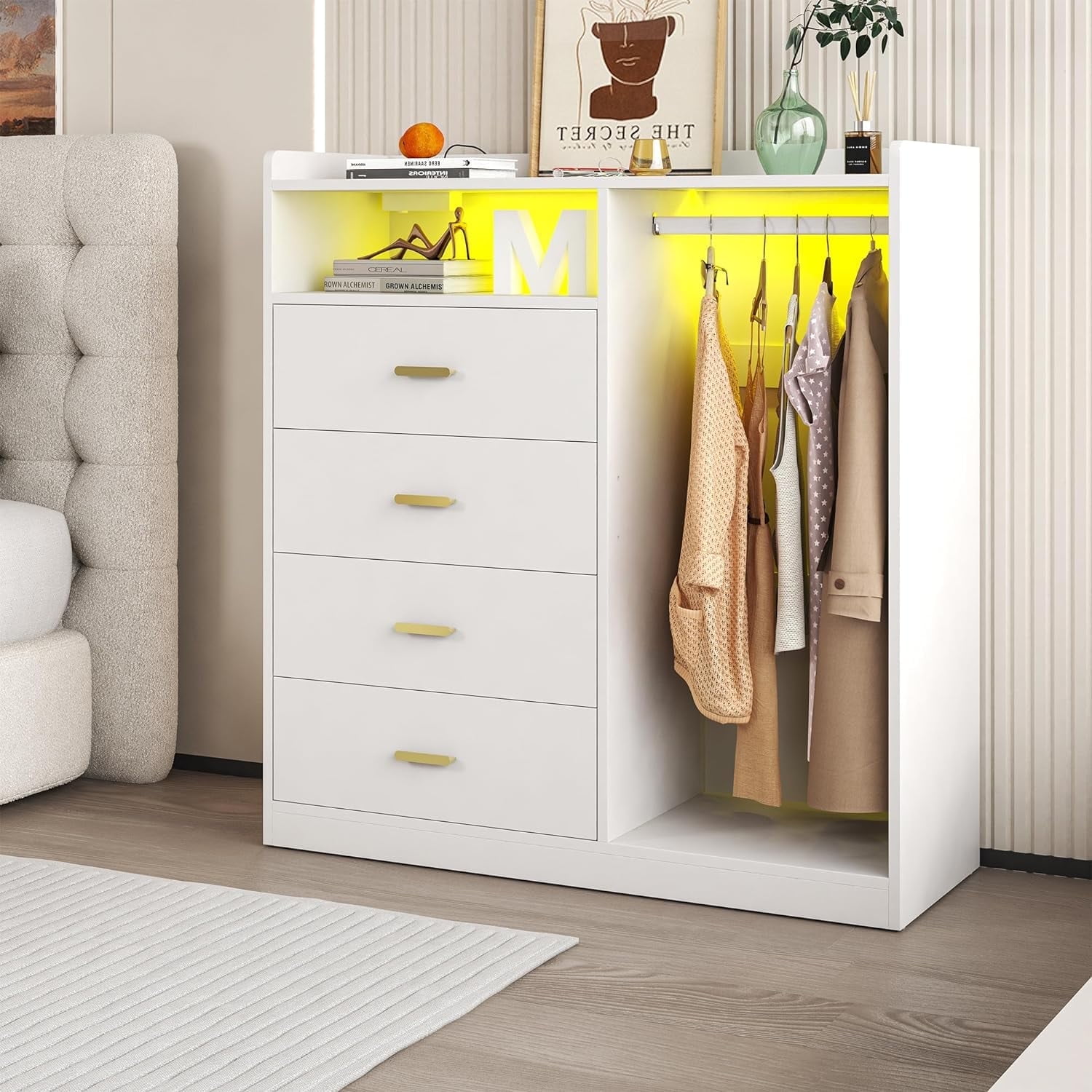 Frmobepts White Dresser for Bedroom with Clothing Rack,Dressers& Chests ...