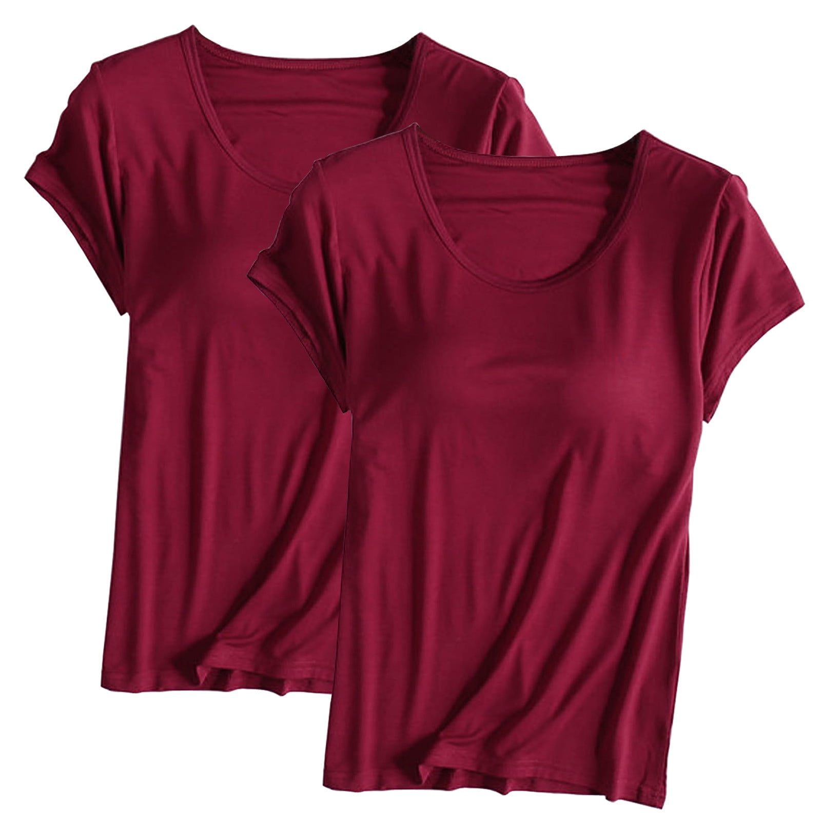 Frnrwgo 2PC Pajama Tops for Women Built-in Cup Soft Solid Color ...