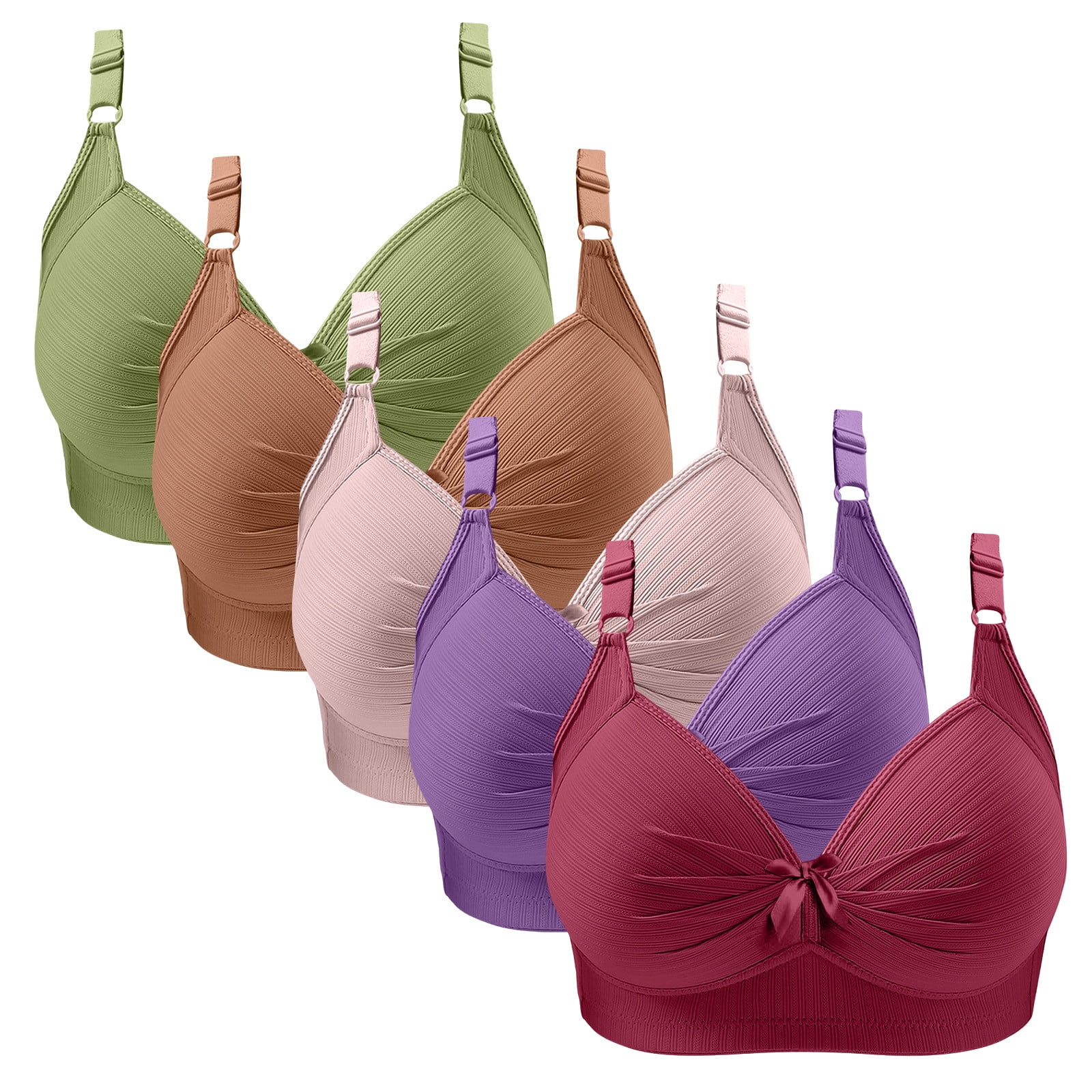 Frnrwgo 5PC Womens Bras, Simple Solid Color Bras, Soft Cup Comfy ...