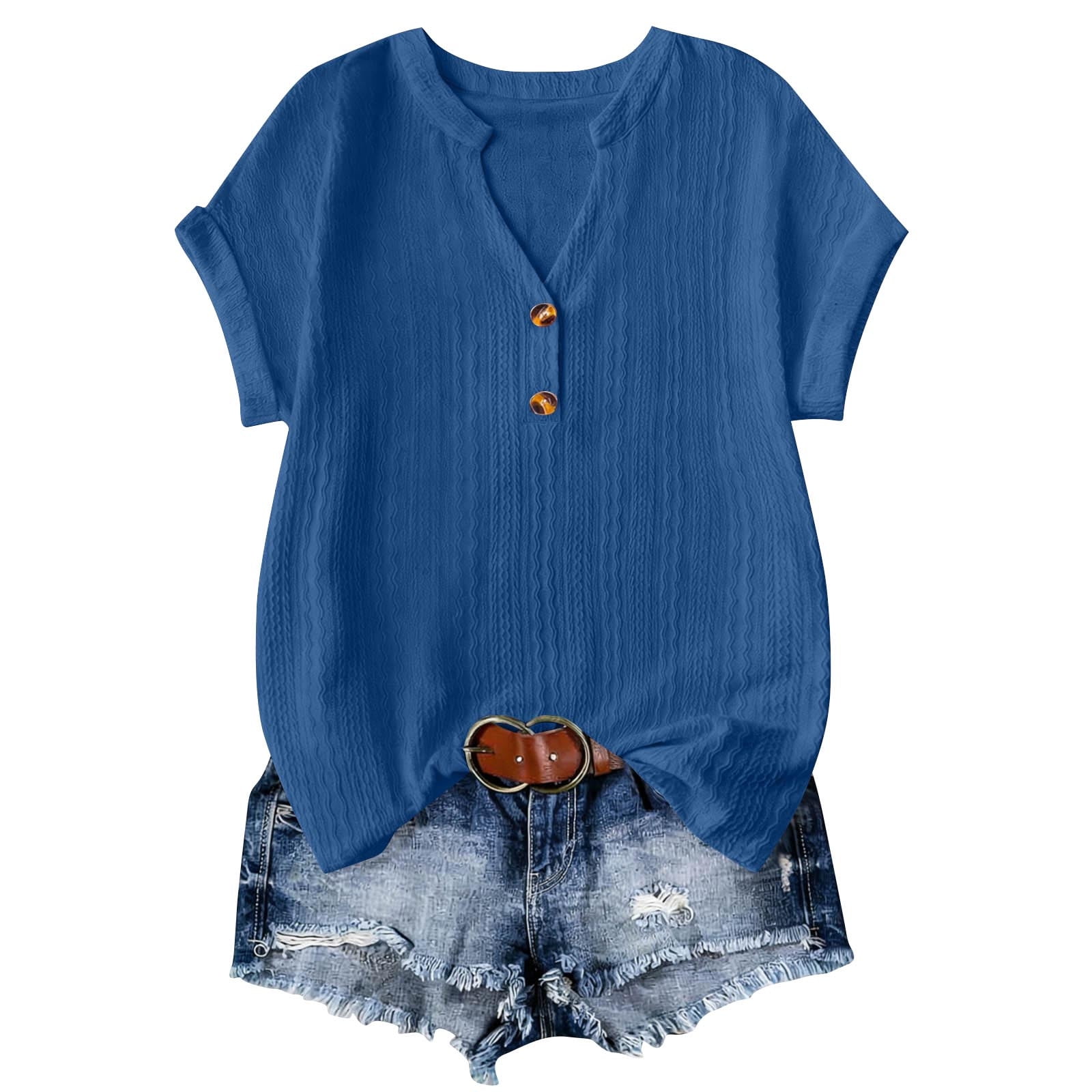 Frnrwgo Blouses for Women Button Solid Color V-Neck Cozy Elegant Shirt ...