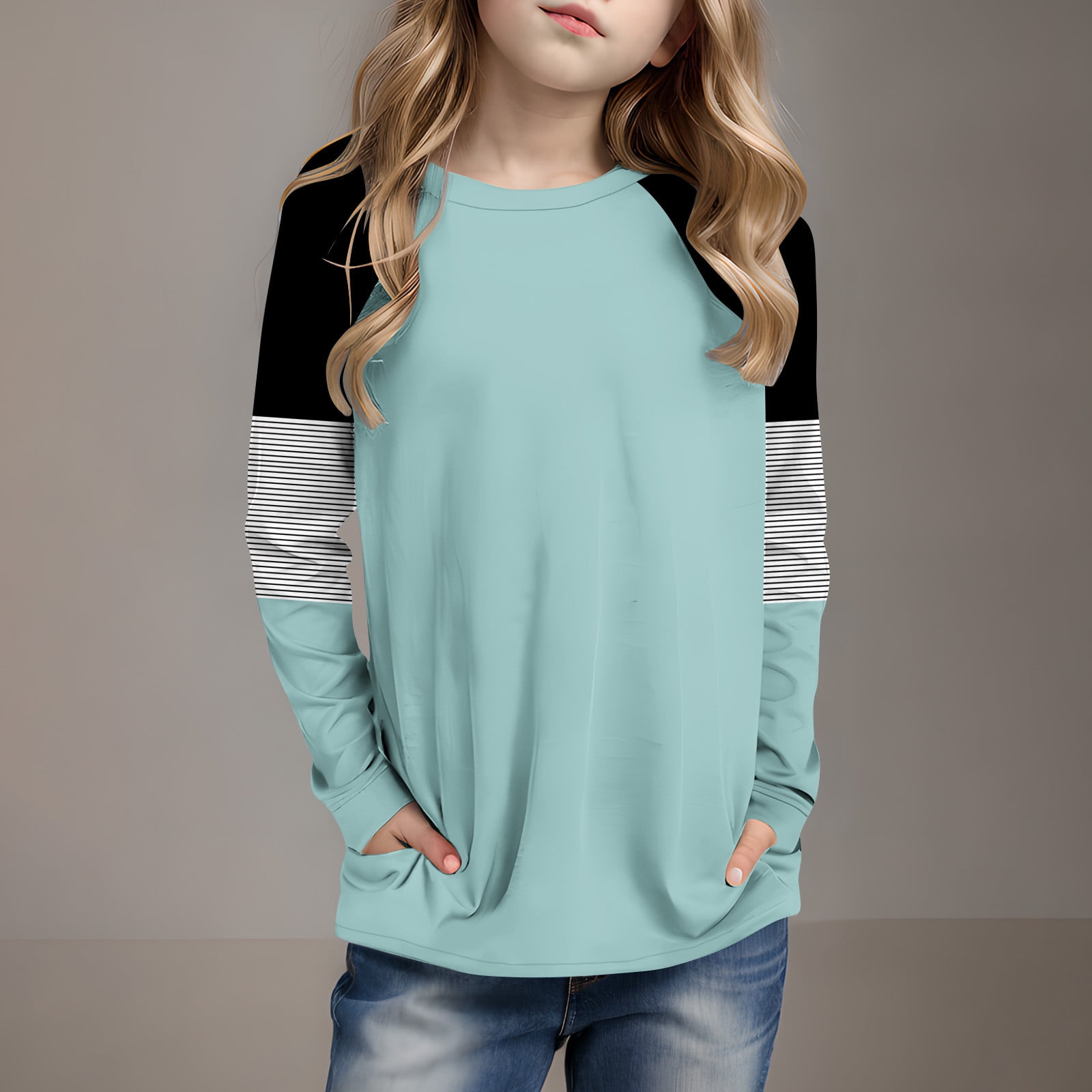 Frnrwgo Girls Sweatshirt for Kids Cute Round Neck Loose Top Stretch ...