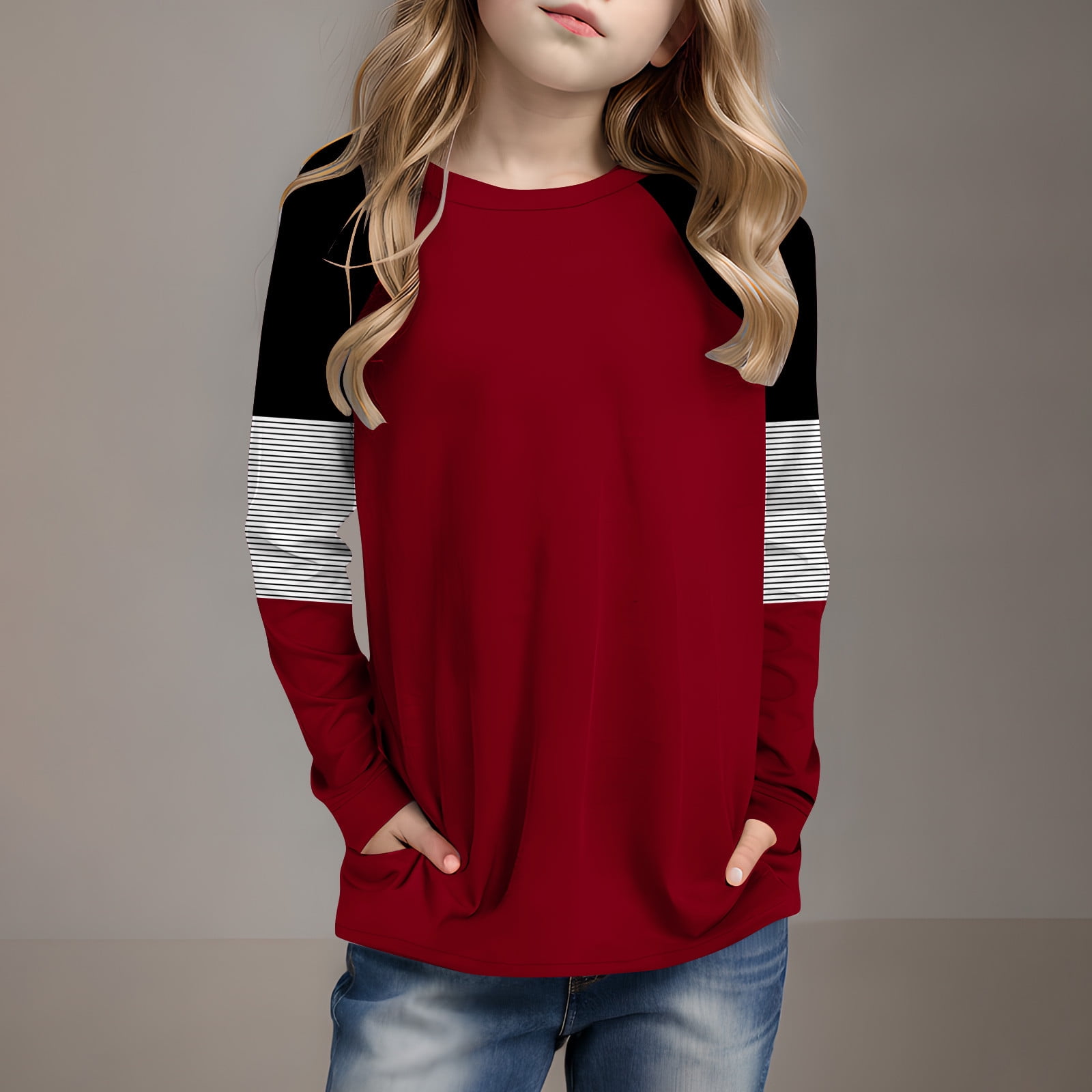Frnrwgo Girls Sweatshirt for Kids Cute Round Neck Loose Top Stretch ...