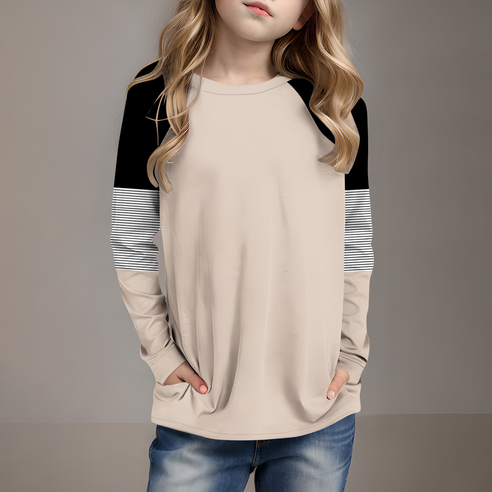 Frnrwgo Girls Sweatshirt for Kids Cute Round Neck Loose Top Stretch ...