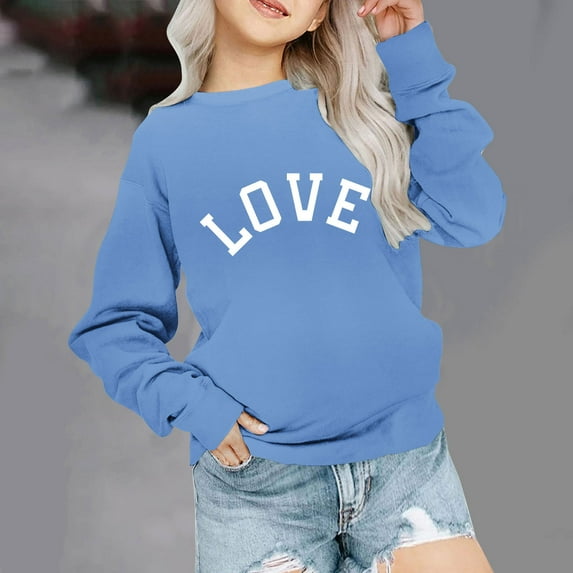 Frnrwgo Girls Sweatshirt for Kids Letter Print Round Neck Top Casual ...
