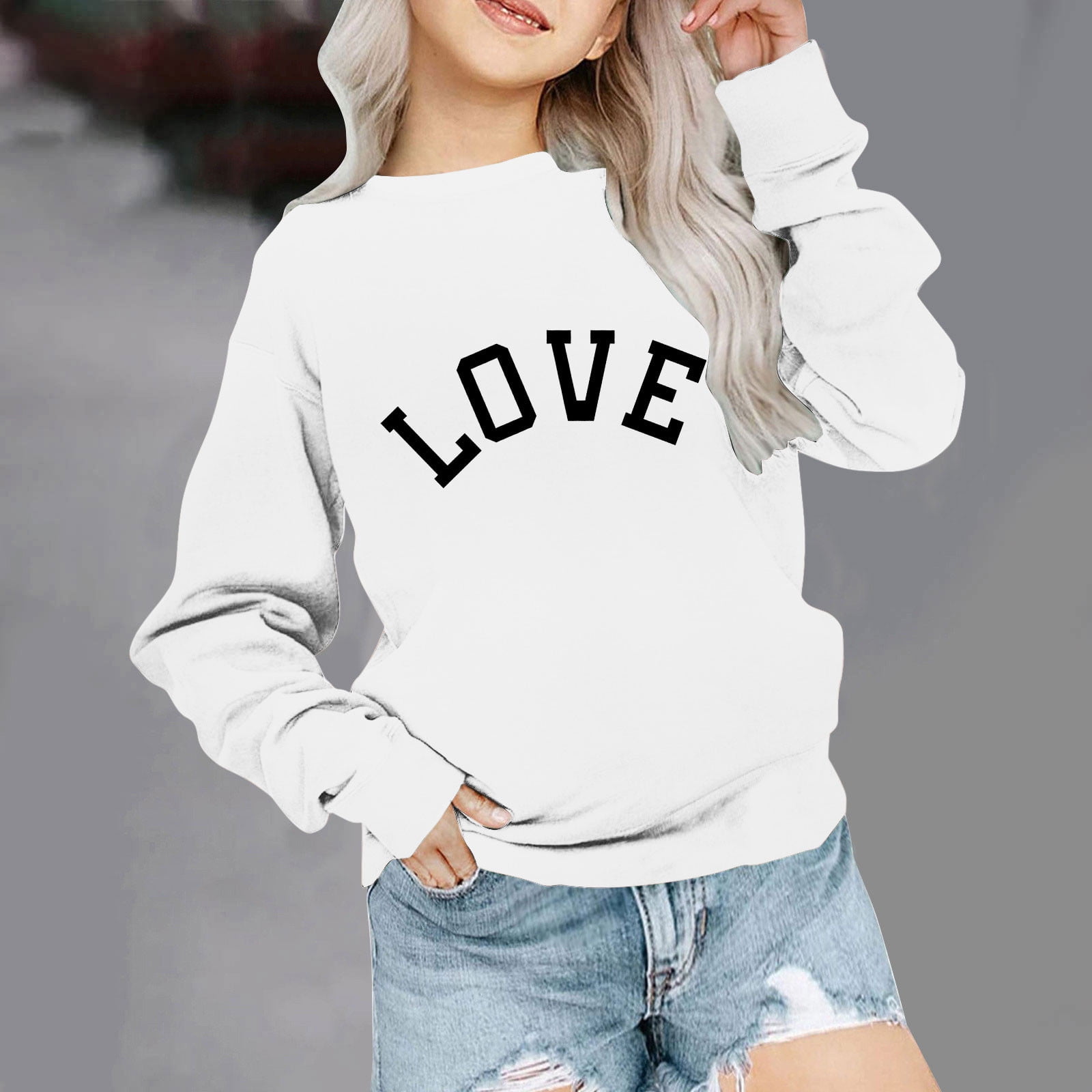 Frnrwgo Girls Sweatshirt for Kids Letter Print Round Neck Top Casual ...