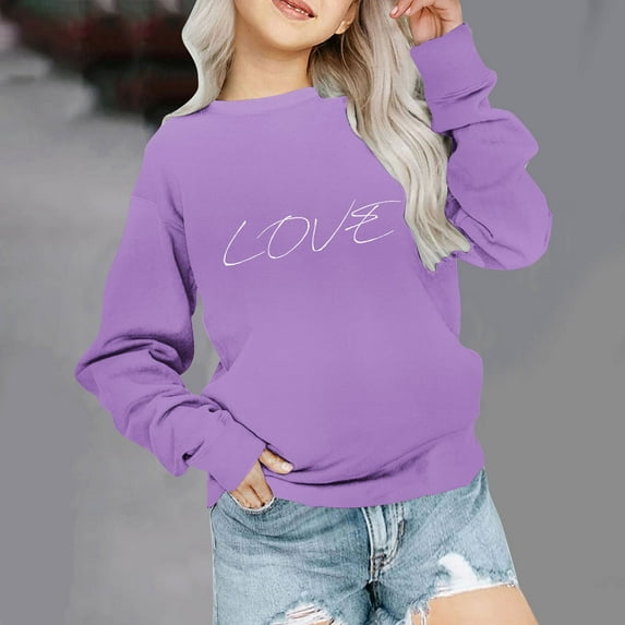Frnrwgo Girls Sweatshirt for Kids Letter Print Round Neck Top Casual ...