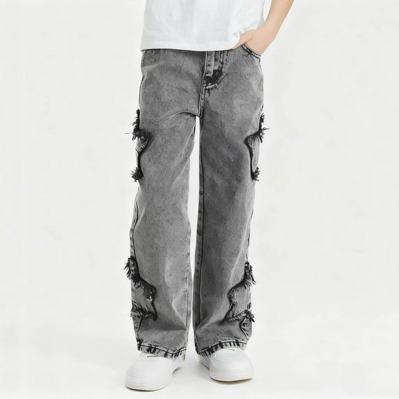 Frnrwgo Kid Girls Jeans Pants Embroidered Trendy Long Trousers Outdoor ...