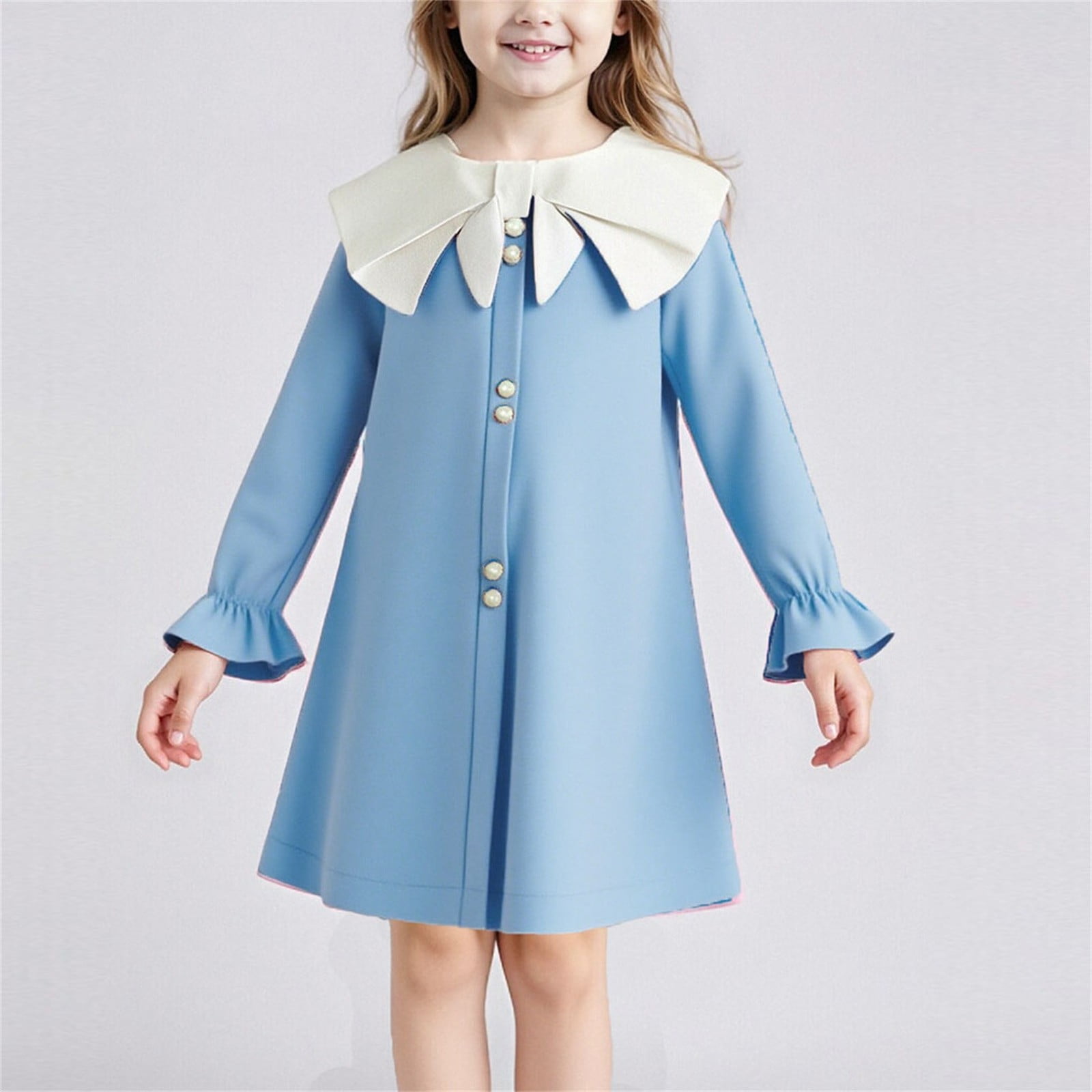 Frnrwgo Kids Girls Dresses for Spring Summer, French Lace Collar Long ...