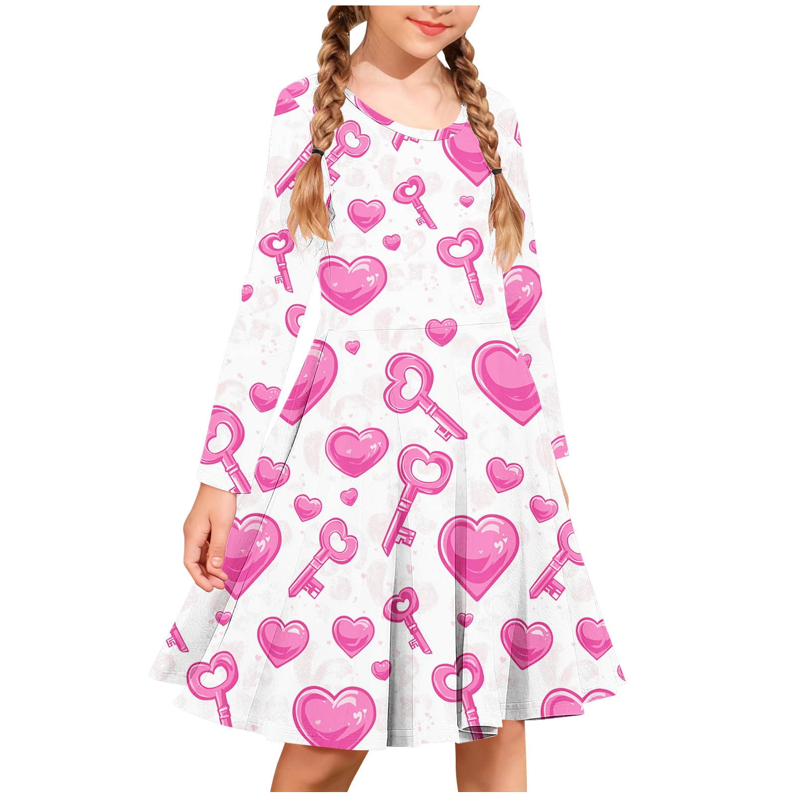 Frnrwgo Kids Girls Printed Dresses, Long Sleeve Casual Crew Neck Dress ...