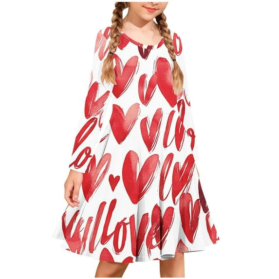 Frnrwgo Kids Girls Printed Dresses, Long Sleeve Casual Crew Neck Dress ...