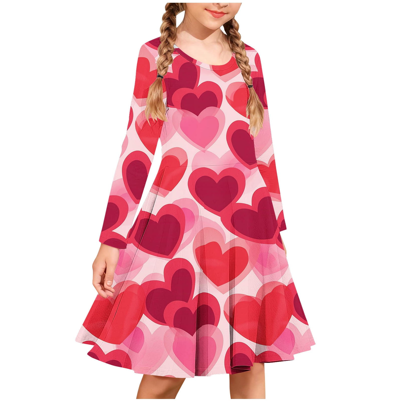 Frnrwgo Kids Girls Printed Dresses, Long Sleeve Casual Crew Neck Dress ...