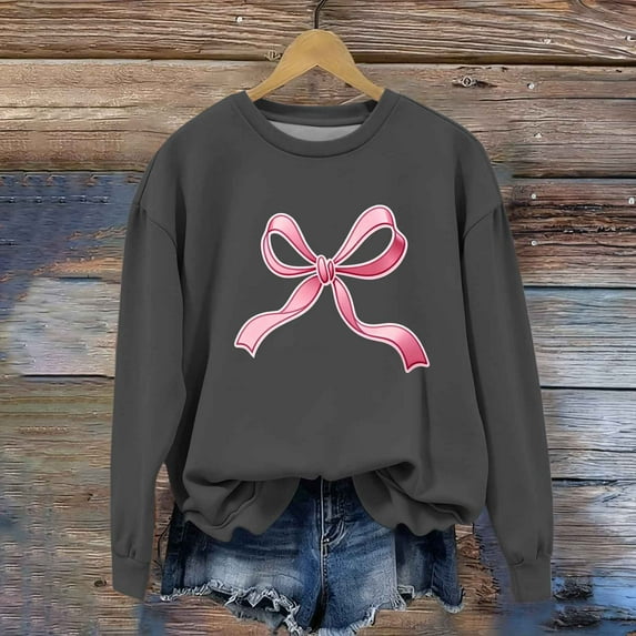Frnrwgo Kids Girls Sweatshirt Cute Bow Print Crew Neck Pullover Soft ...