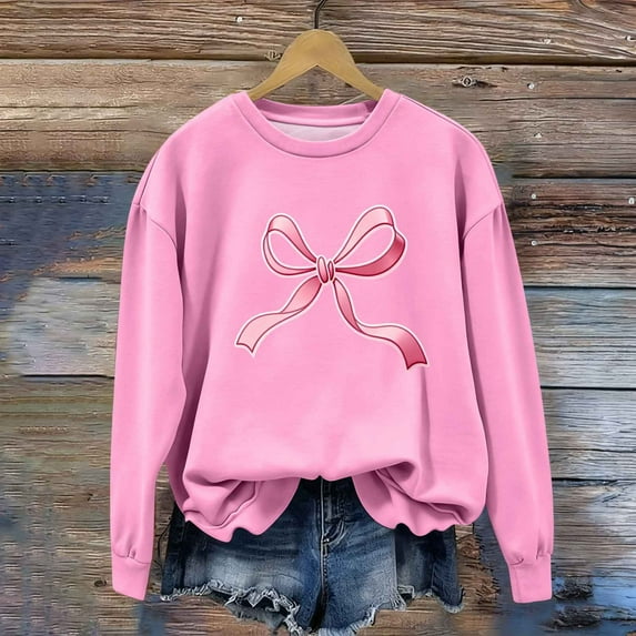 Frnrwgo Kids Girls Sweatshirt Cute Bow Print Crew Neck Pullover Soft ...