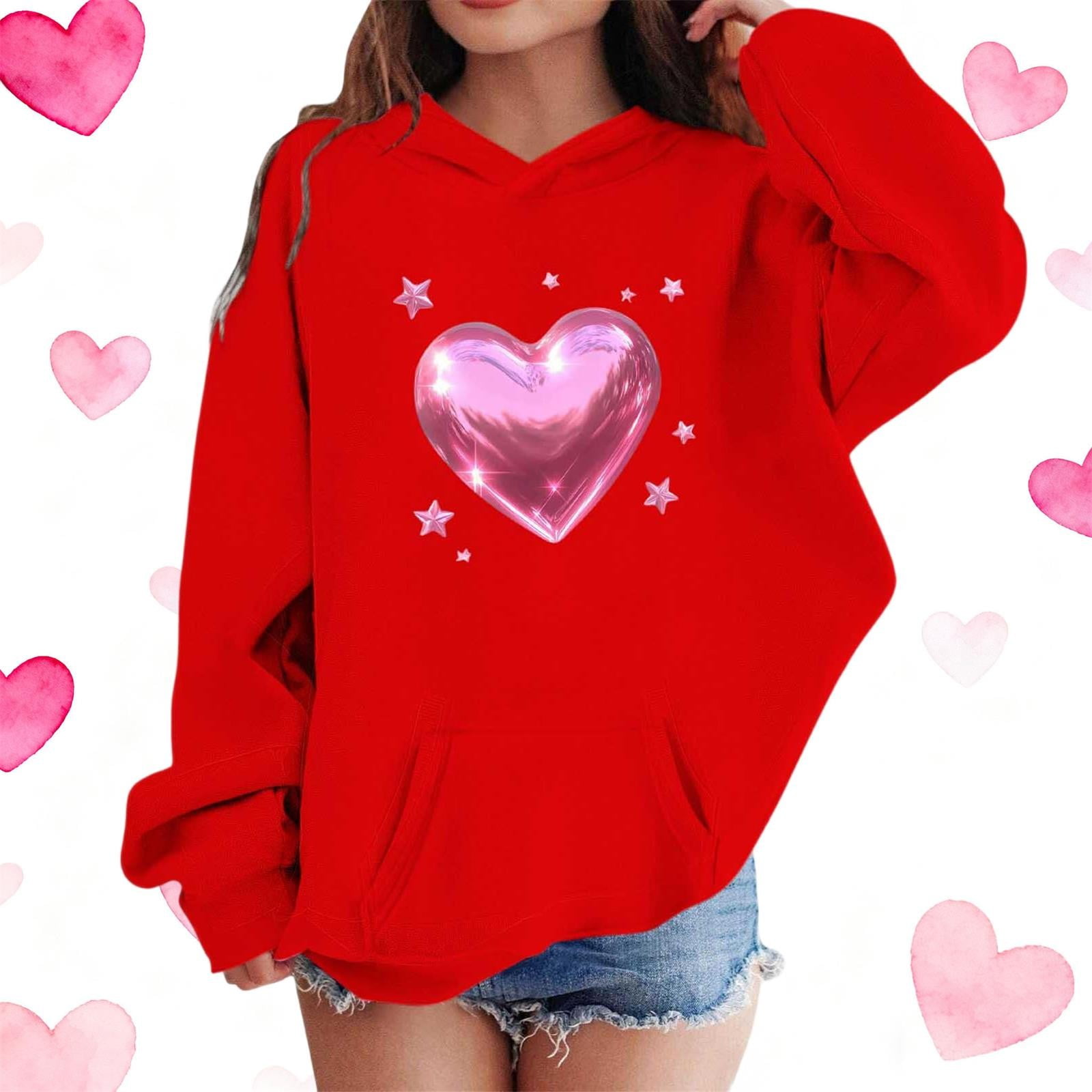 Frnrwgo Kids Girls Sweatshirts Heart Print Round Neck Lined Outerwear ...