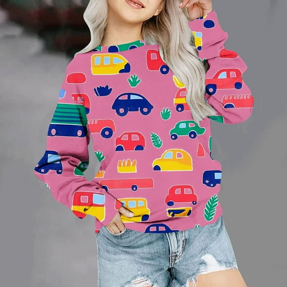 Frnrwgo Kids Sweatshirt for Girls Fashion Print Crew Neck Pullover ...