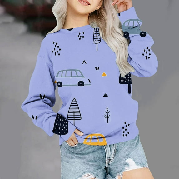 Frnrwgo Kids Sweatshirt for Girls Fashion Print Crew Neck Pullover ...