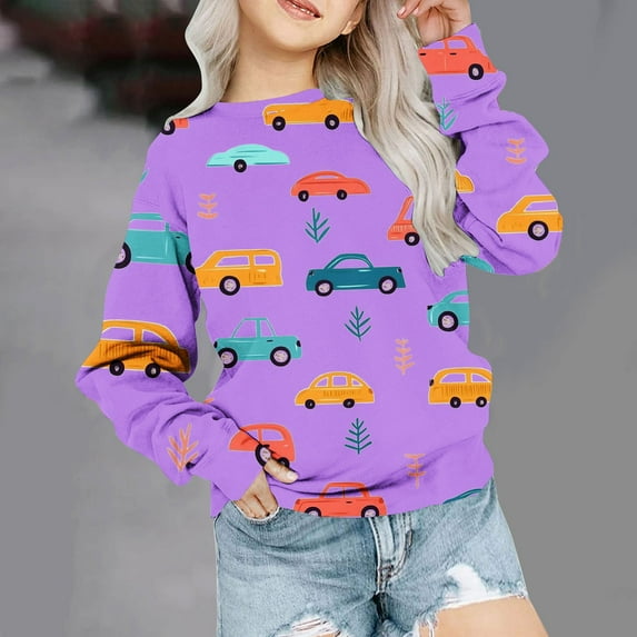Frnrwgo Kids Sweatshirt for Girls Fashion Print Crew Neck Pullover ...