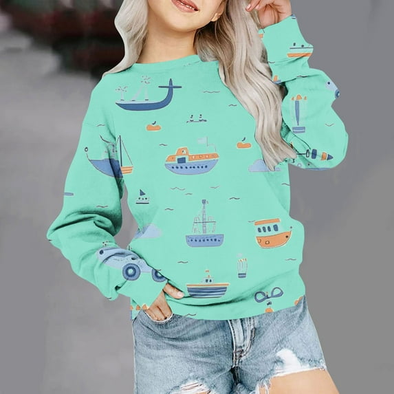 Frnrwgo Kids Sweatshirt for Girls Fashion Print Crew Neck Pullover ...