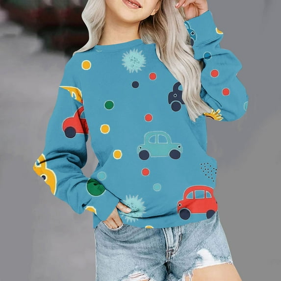 Frnrwgo Kids Sweatshirt for Girls Fashion Print Crew Neck Pullover ...