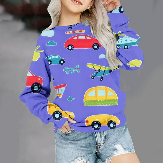 Frnrwgo Kids Sweatshirt for Girls Fashion Print Crew Neck Pullover ...