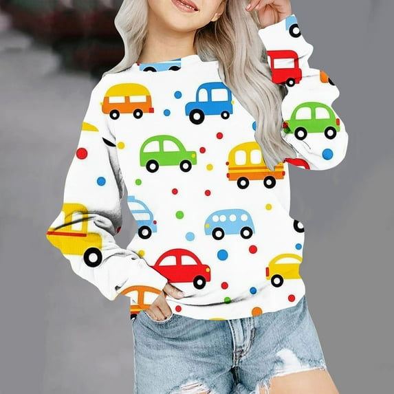 Frnrwgo Kids Sweatshirt for Girls Fashion Print Crew Neck Pullover ...