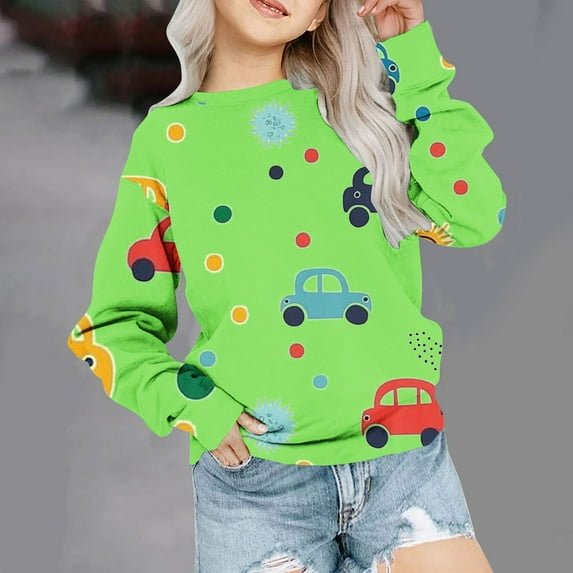 Frnrwgo Kids Sweatshirt for Girls Fashion Print Crew Neck Pullover ...