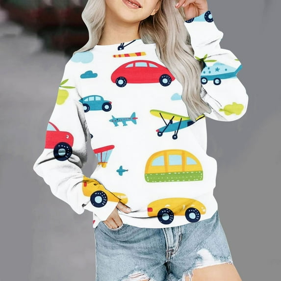 Frnrwgo Kids Sweatshirt for Girls Fashion Print Crew Neck Pullover ...