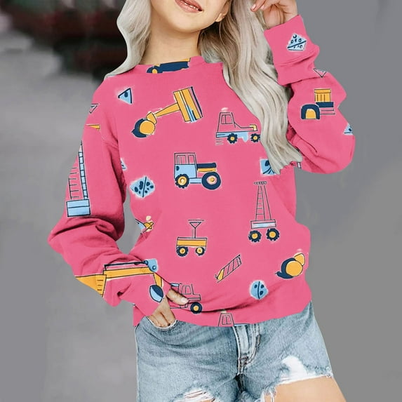 Frnrwgo Kids Sweatshirt for Girls Fashion Print Crew Neck Pullover ...