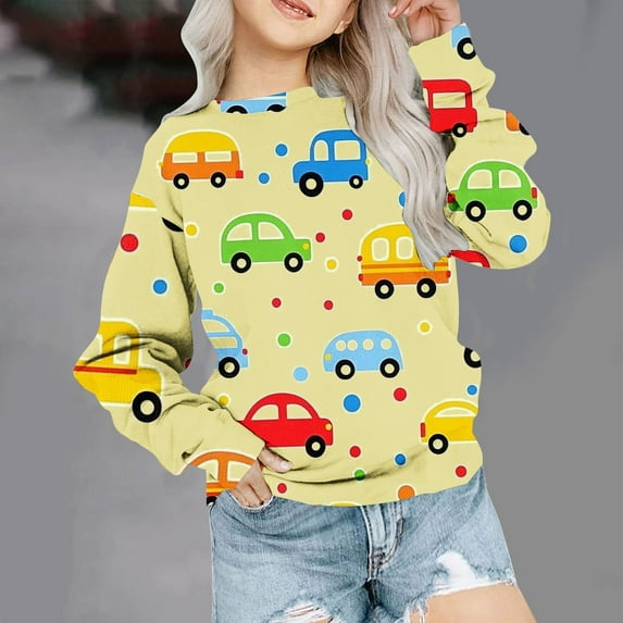 Frnrwgo Kids Sweatshirt for Girls Fashion Print Crew Neck Pullover ...