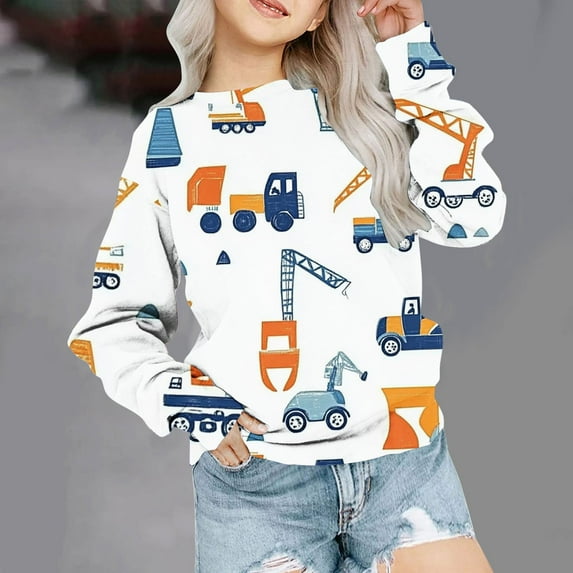 Frnrwgo Kids Sweatshirt for Girls Fashion Print Crew Neck Pullover ...