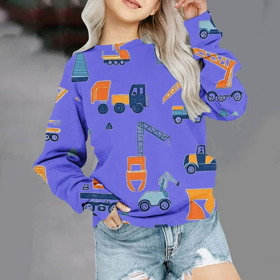 Frnrwgo Kids Sweatshirt for Girls Fashion Print Crew Neck Pullover ...