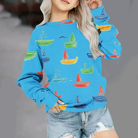Frnrwgo Kids Sweatshirt for Girls Fashion Print Crew Neck Pullover ...