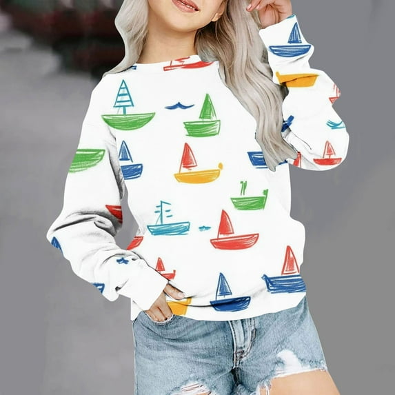 Frnrwgo Kids Sweatshirt for Girls Fashion Print Crew Neck Pullover ...