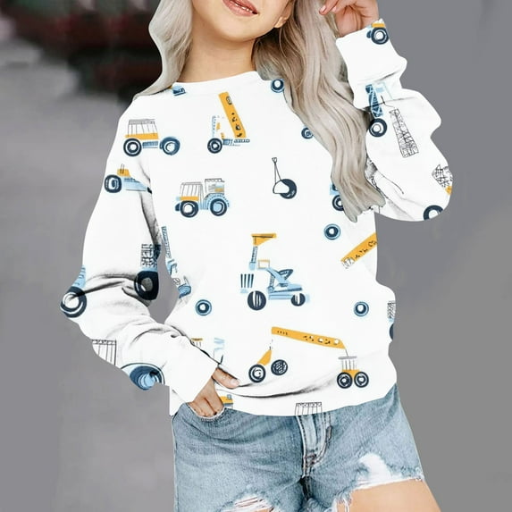 Frnrwgo Kids Sweatshirt for Girls Fashion Print Crew Neck Pullover ...