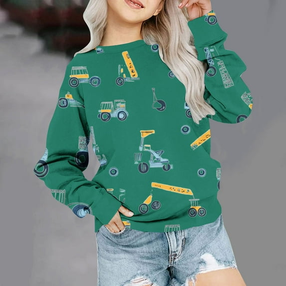 Frnrwgo Kids Sweatshirt for Girls Fashion Print Crew Neck Pullover ...