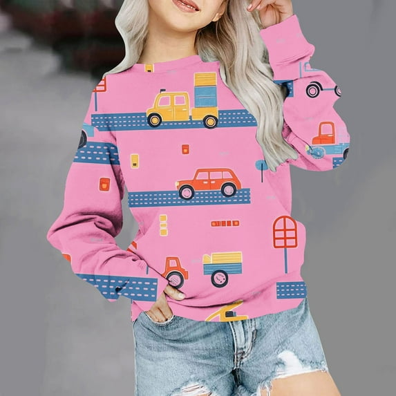 Frnrwgo Kids Sweatshirt for Girls Fashion Print Crew Neck Pullover ...