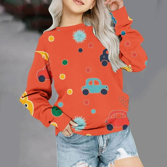 Frnrwgo Kids Sweatshirt for Girls Fashion Print Crew Neck Pullover ...