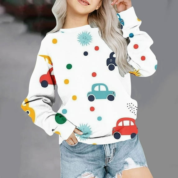 Frnrwgo Kids Sweatshirt for Girls Fashion Print Crew Neck Pullover ...