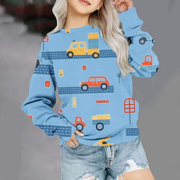 Frnrwgo Kids Sweatshirt for Girls Fashion Print Crew Neck Pullover ...