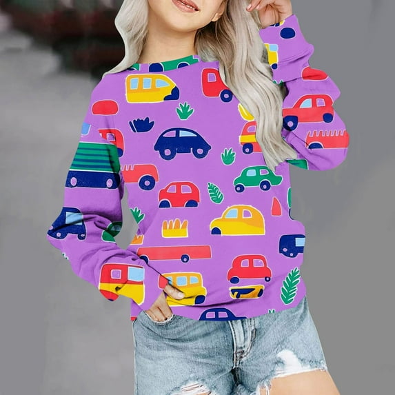 Frnrwgo Kids Sweatshirt for Girls Fashion Print Crew Neck Pullover ...