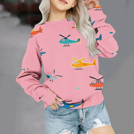 Frnrwgo Kids Sweatshirt for Girls Fashion Print Crew Neck Pullover ...