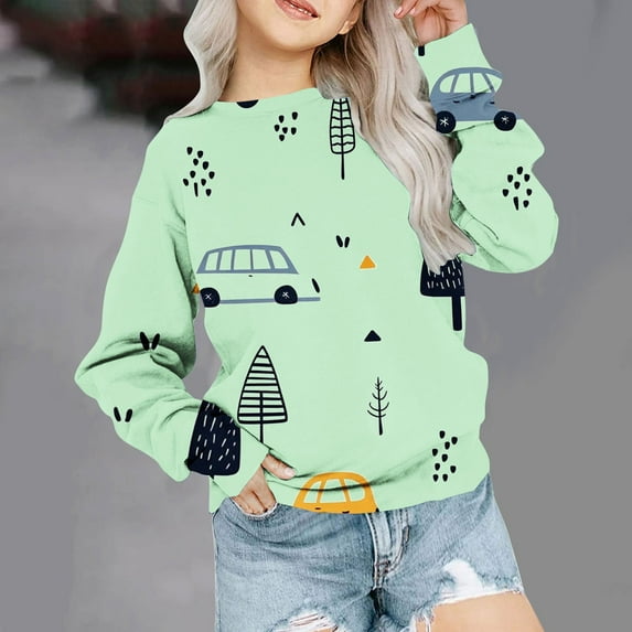 Frnrwgo Kids Sweatshirt for Girls Fashion Print Crew Neck Pullover ...