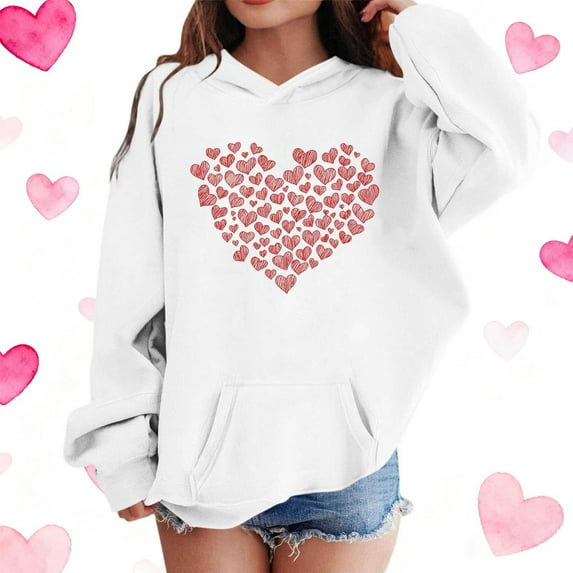 Frnrwgo Kids Sweatshirts for Girls Heart Print Round Neck Lined ...