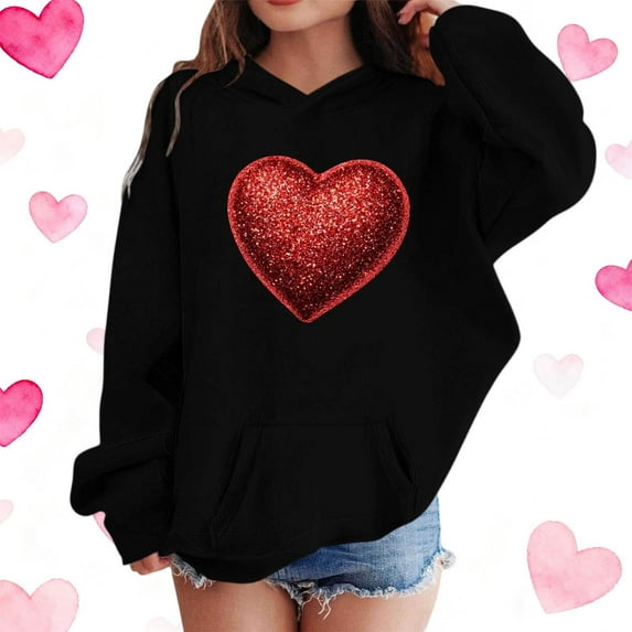 Frnrwgo Kids Sweatshirts for Girls Heart Print Round Neck Lined ...