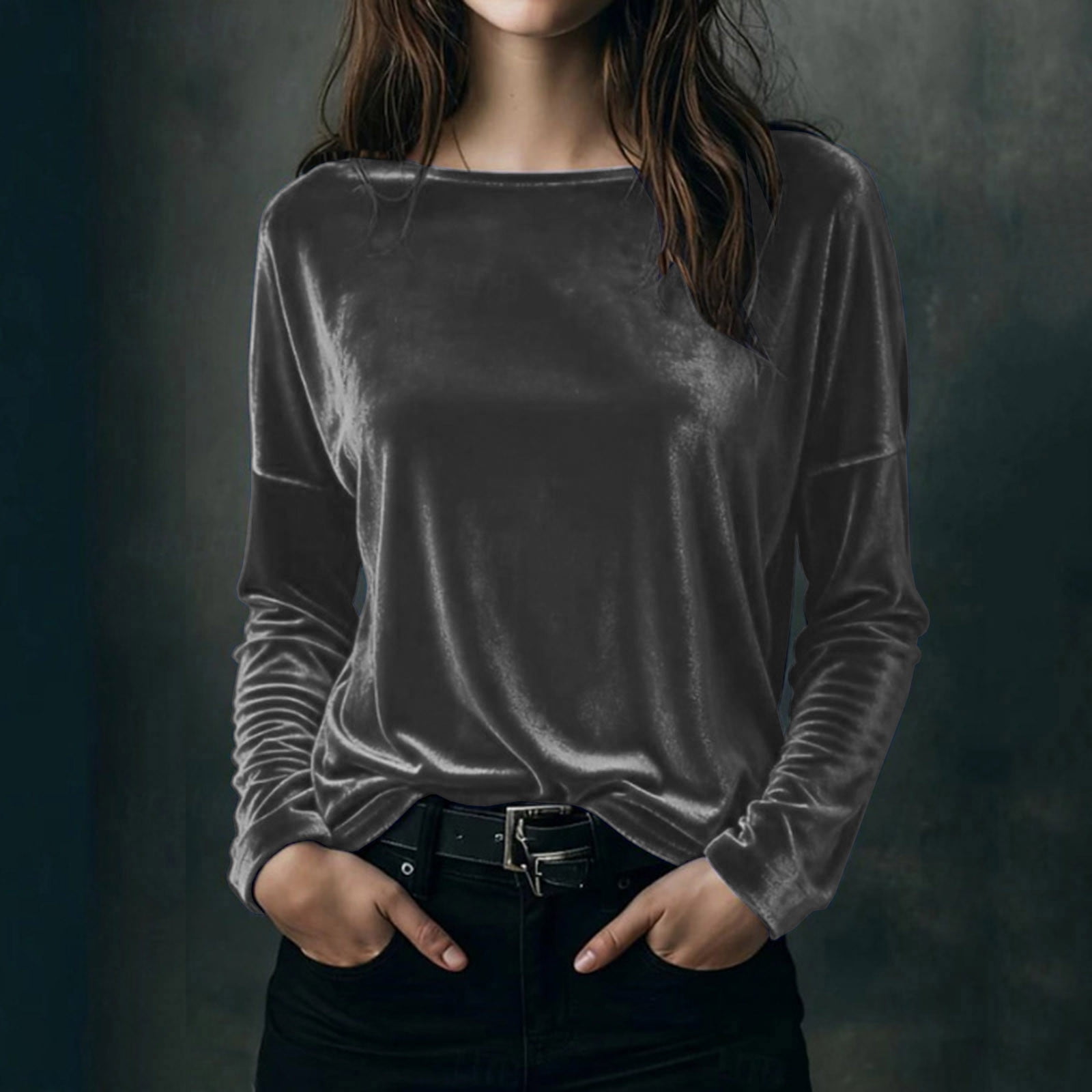 Frnrwgo Long Sleeve Shirts for Women Solid Color Elegant Pullover Loose ...