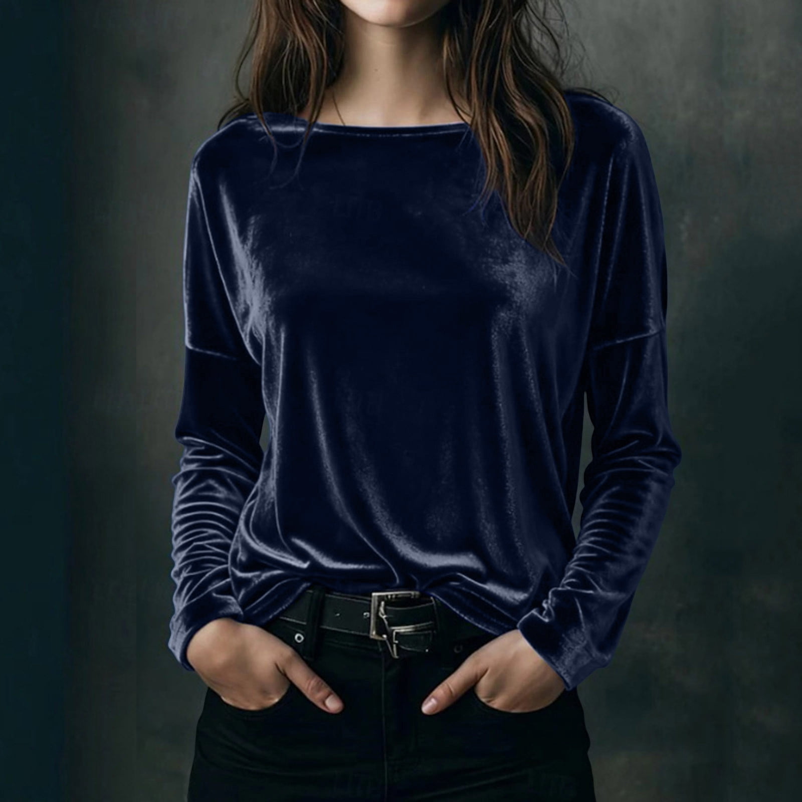 Frnrwgo Long Sleeve Shirts for Women Solid Color Elegant Pullover Loose ...